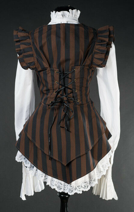 Brown Black Striped Steampunk Victorian Gothic Corset Back Vest Frilly ...