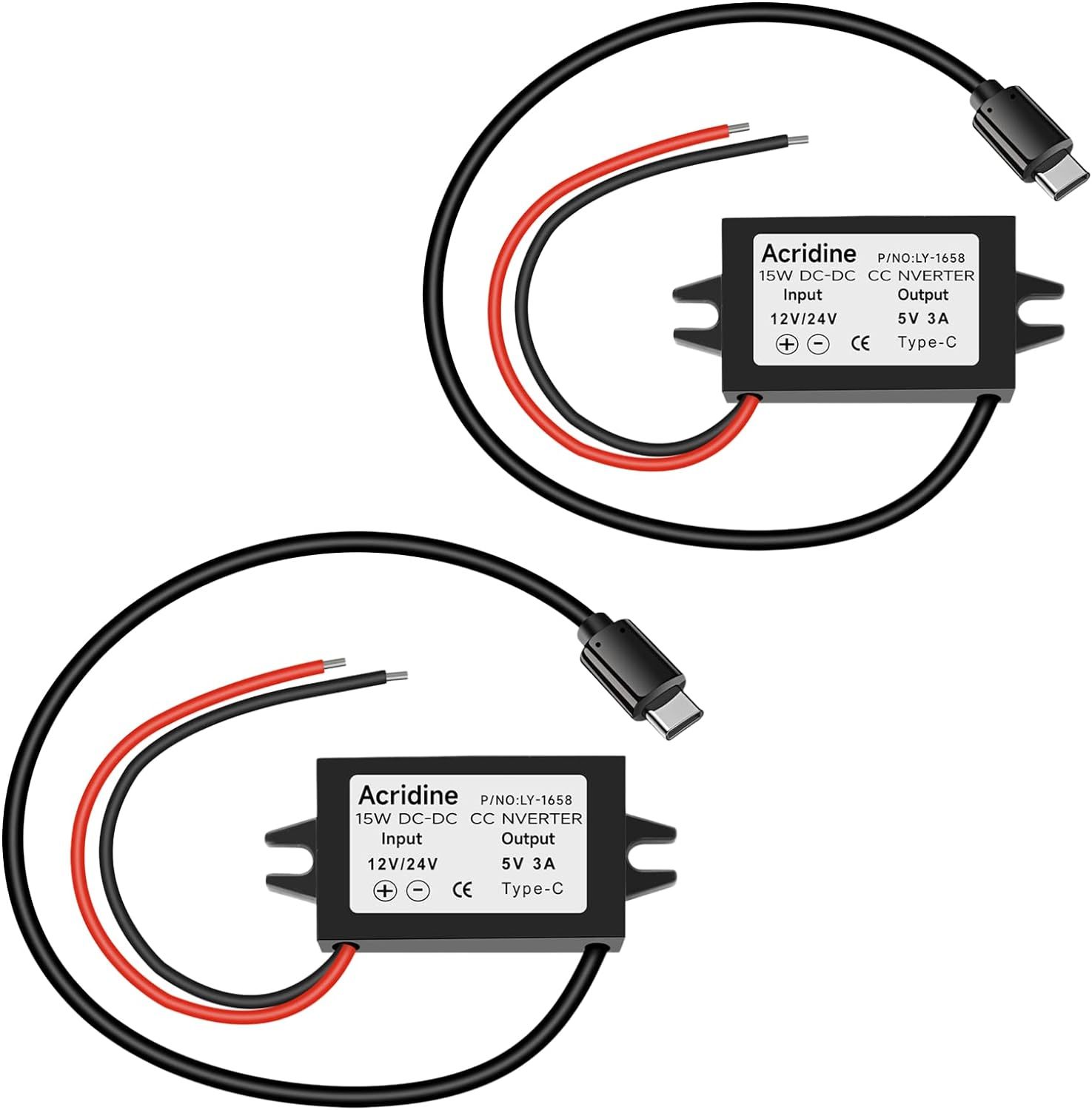 2 Pack DC 12V 24V to 5V USB C Buck Converter 3A 15W C Output Charging ...
