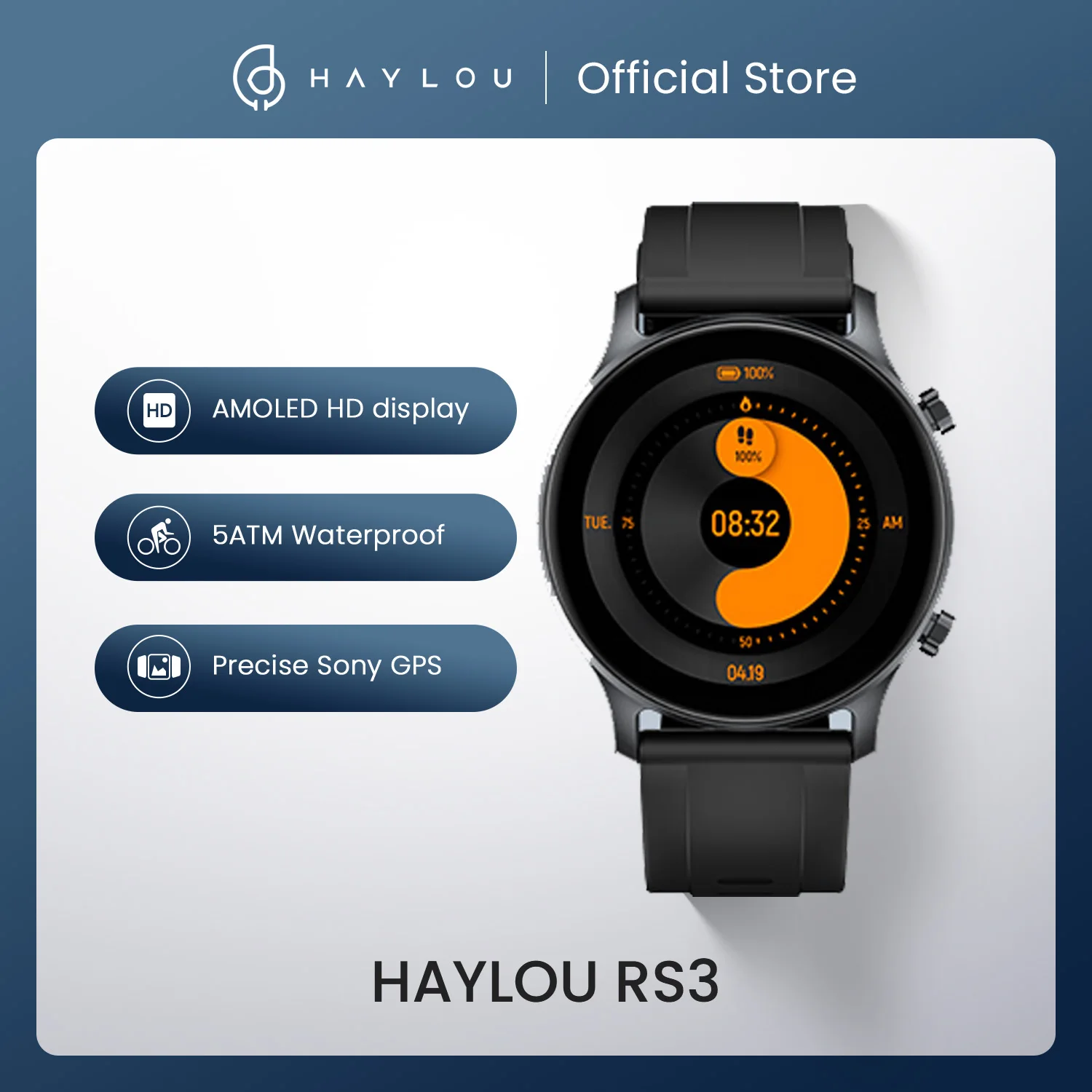 HAYLOU RS3 Smart 5ATM Waterproof GPS AMOLED HD Display Screen 14 Sport Modes Sm - Smart Watches