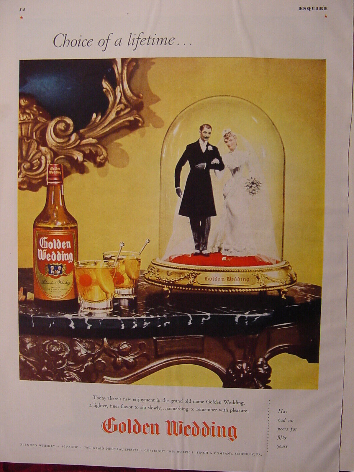 1945 Esquire Original Advertisement WWII Era GOLDEN WEDDING Whiskey ...