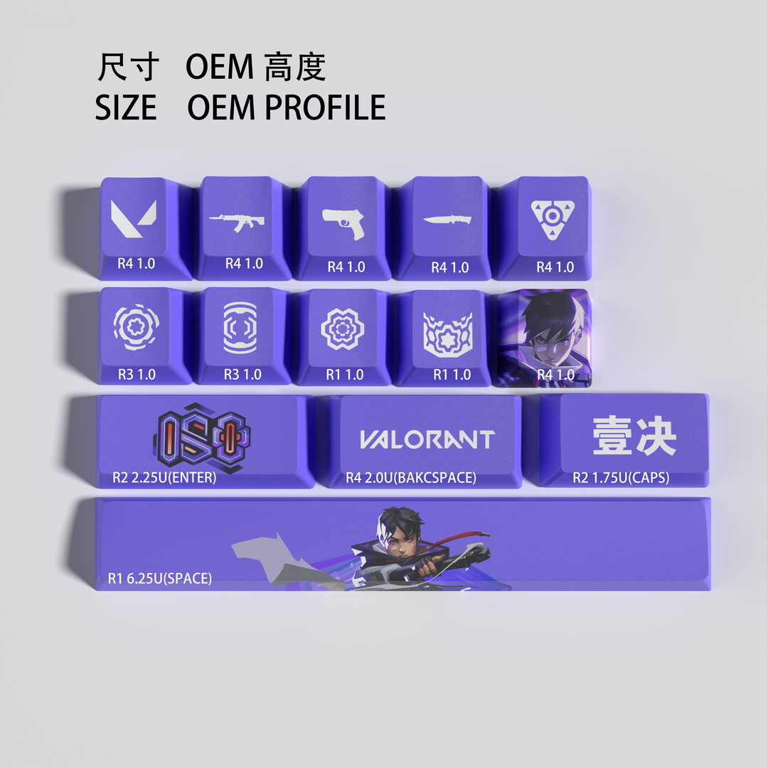 VALORANT Themed Keycaps ISO PBT heat-sublimation keycaps 14 keys OEM high degree - Other