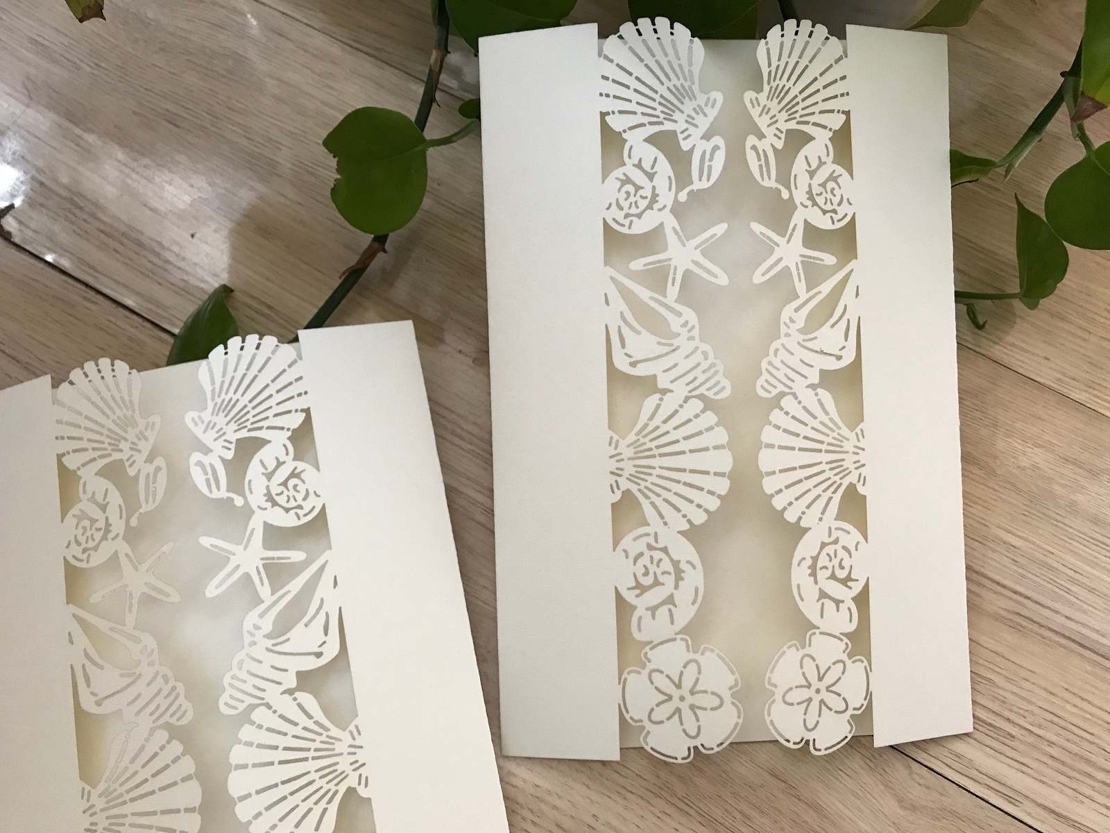 50pcs pearl cream Seashell laser cut Invitation cards,Laser Cut invite ...