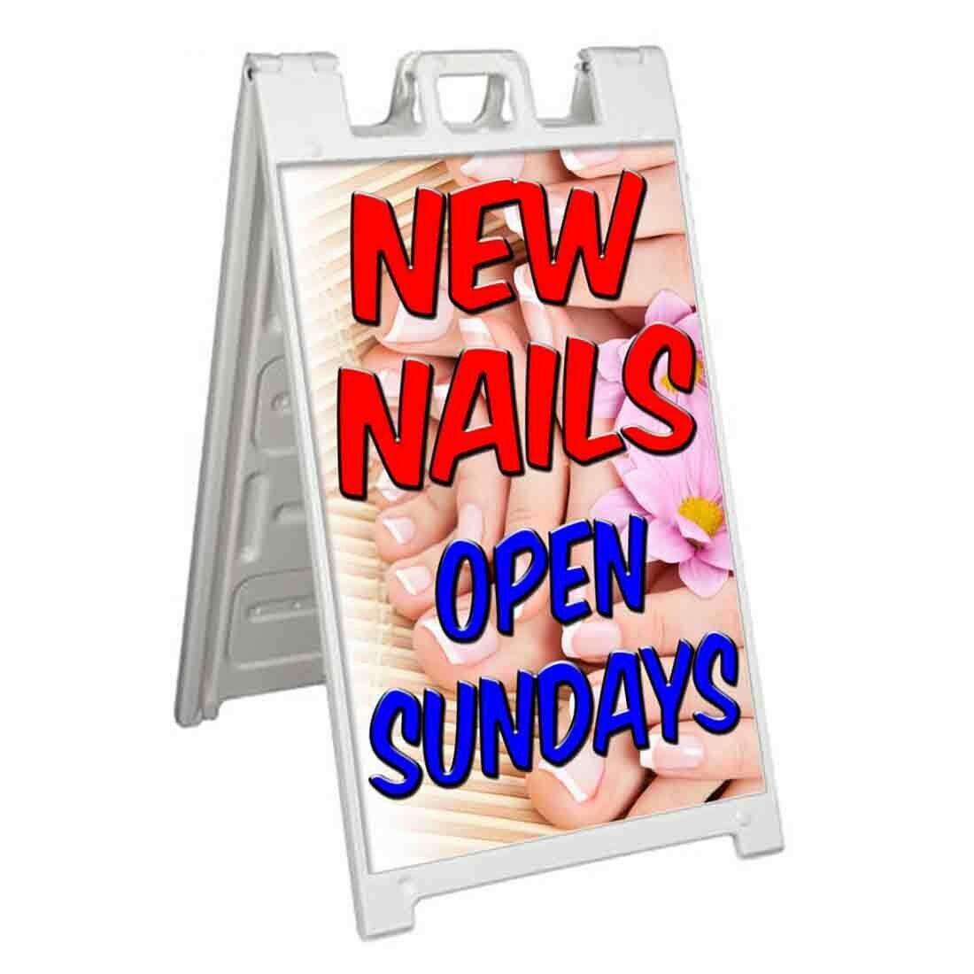 NEW NAILS OPEN SUNDAY Signicade 24x36 Aframe Sidewalk Sign Banner Decal ...