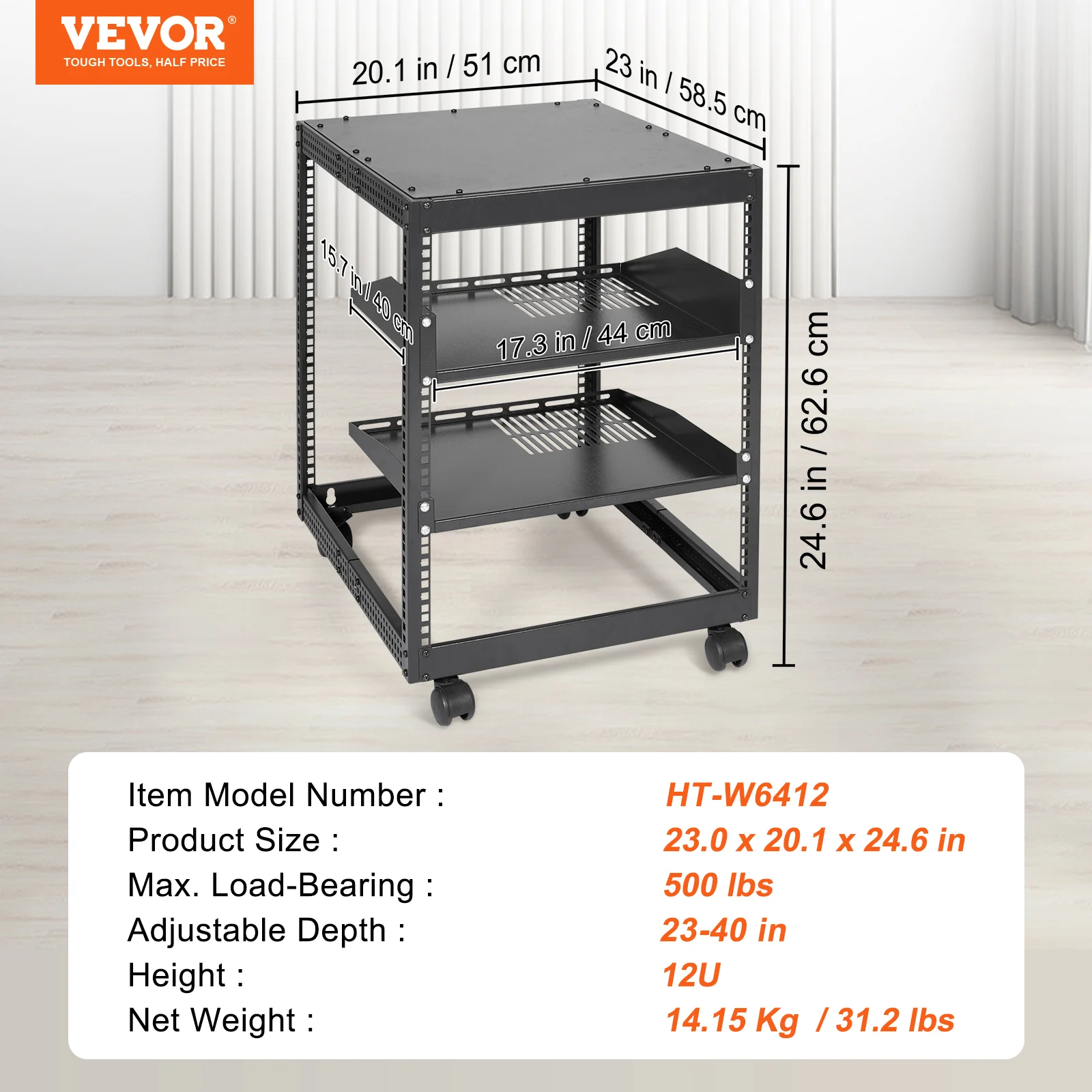 VEVOR Open Fe Server Rack 12U/15U/ 20U Floor Standing or Wall Mounted ...