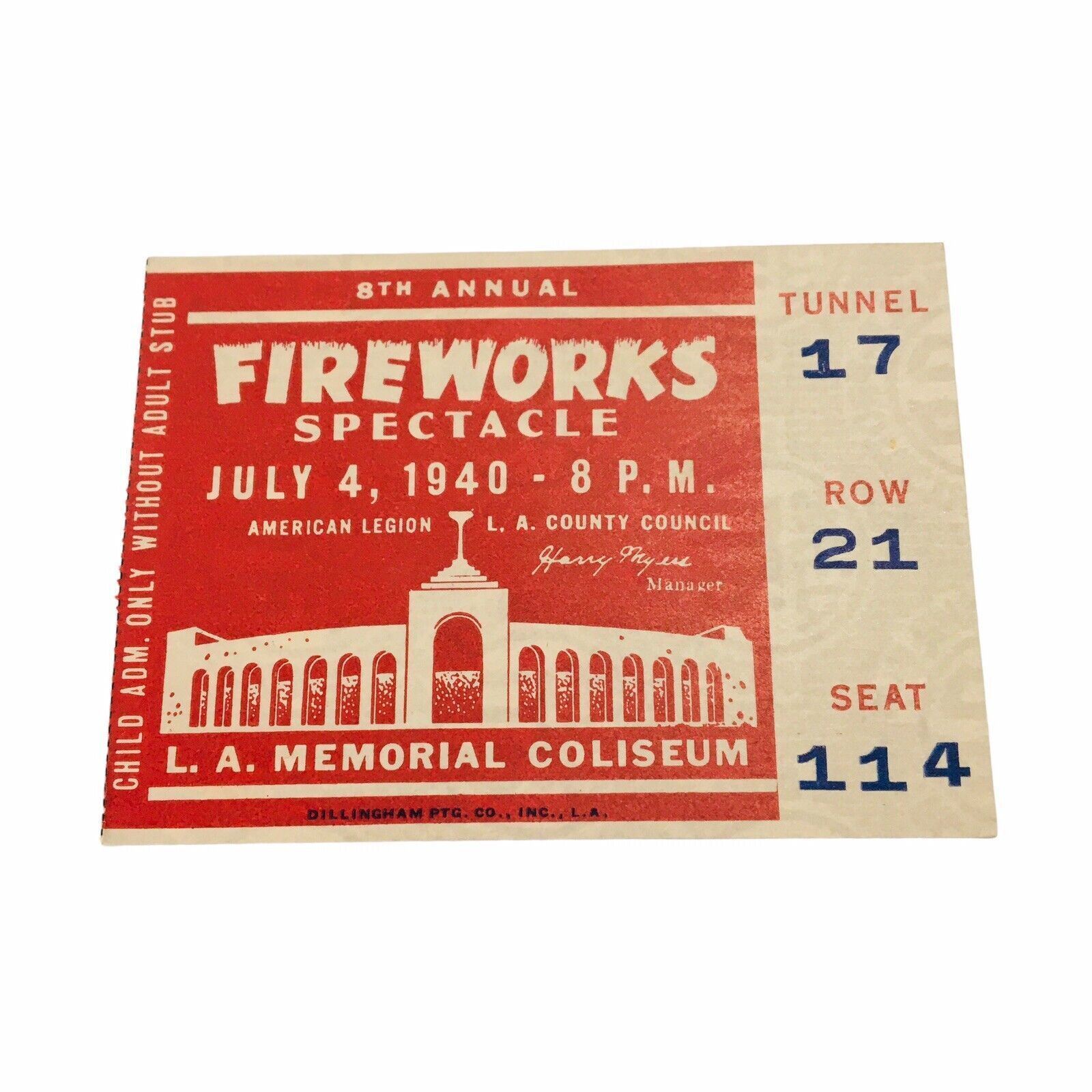 Vtg. Fireworks Spectacle Ticket Stub L.A. Memorial Coliseum Rare July ...