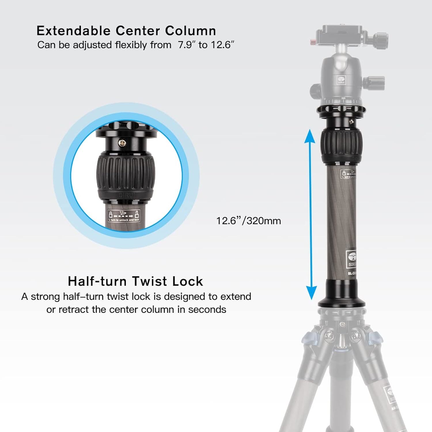 SIRUI SL-200 Tripod Extension Pole, Two-Section Carbon Fiber Center ...
