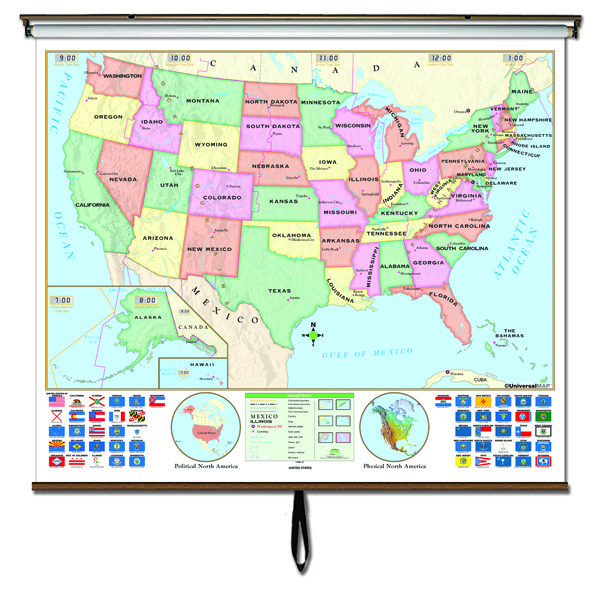 US Beginner Classroom Wall Map on Roller w/ Backboard - Maps & Atlases