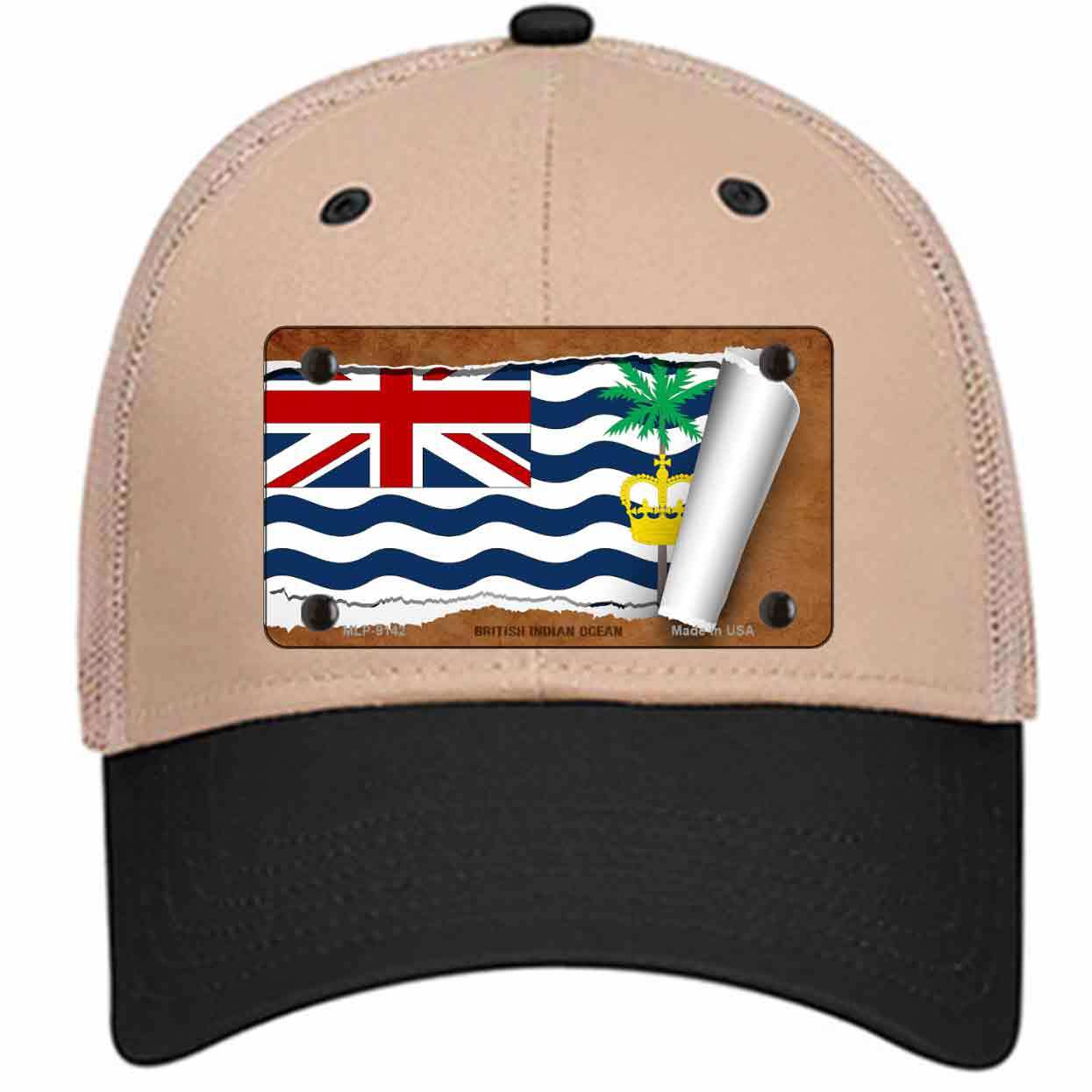 British Indian Ocean Flag Scroll Novelty Khaki Mesh License Plate Hat ...