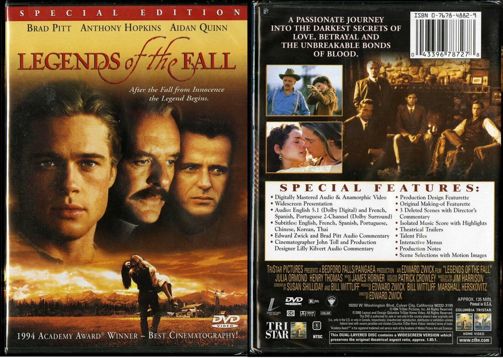 LEGENDS OF THE FALL SPECIAL EDITION DVD BRAD PITT JULIA ORMOND SONY ...