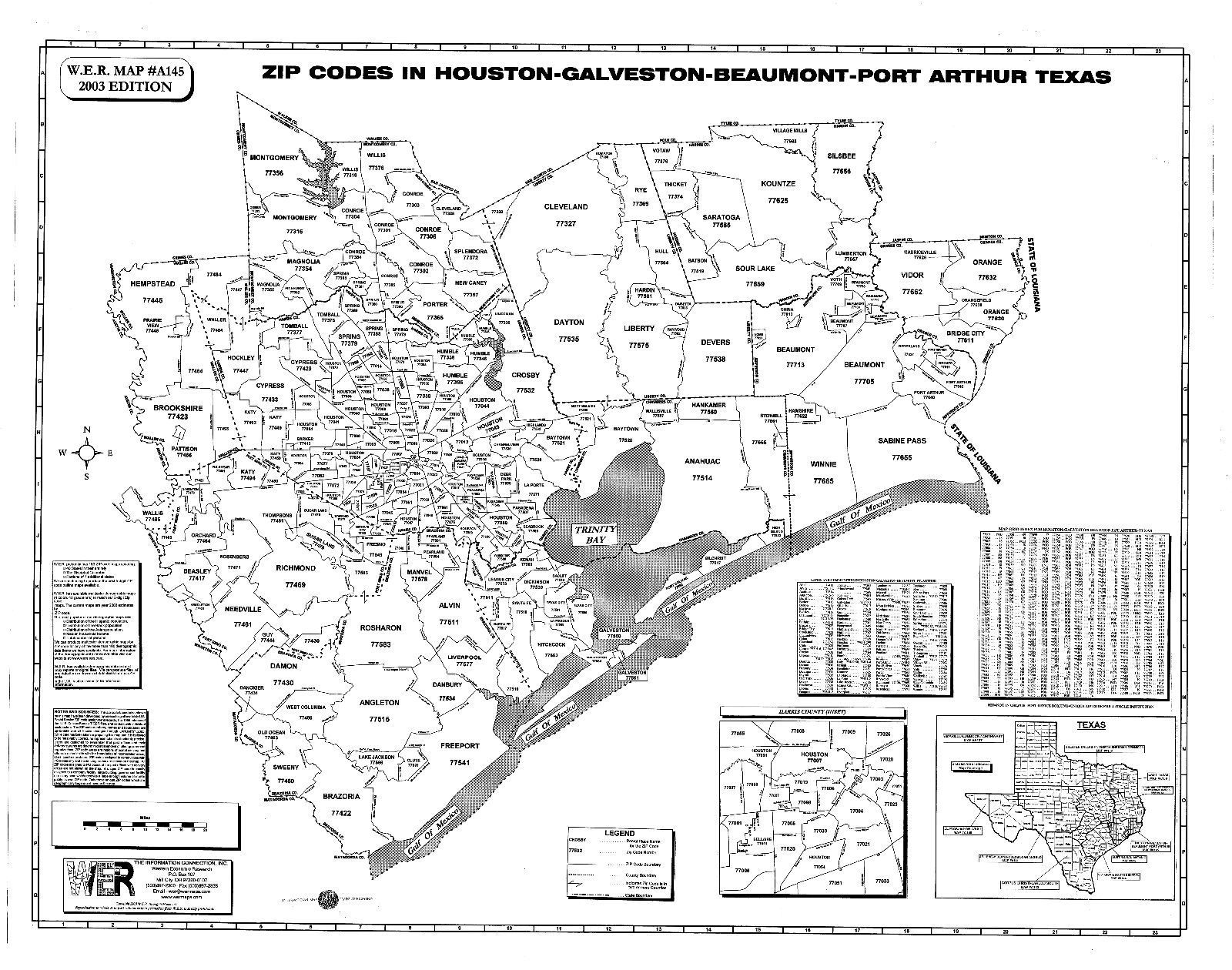 Houston Galveston Beaumont Port Arthur TX Laminated Zip Code Wall Map ...