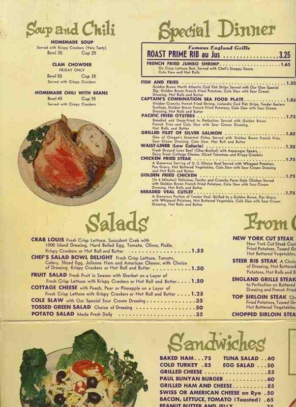 England Grille Coffee Shop Restaurant Menu Eugene Oregon 1960's - Menus