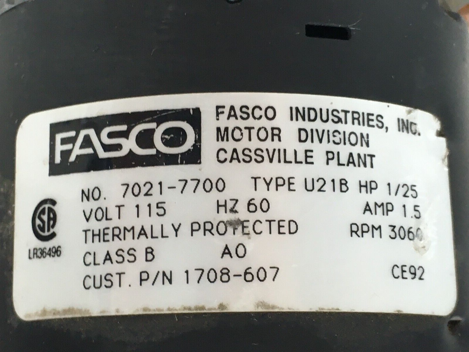 FASCO 7021-7700 Draft Inducer Blower Motor 1/25 HP U21B 1708-607 used # ...