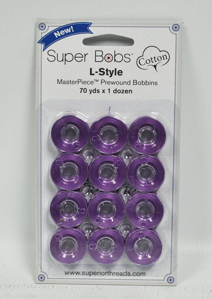 Super Bobs MasterPiece Cotton 70yd Prewound Bobbins 12ct L-Style Mona ...