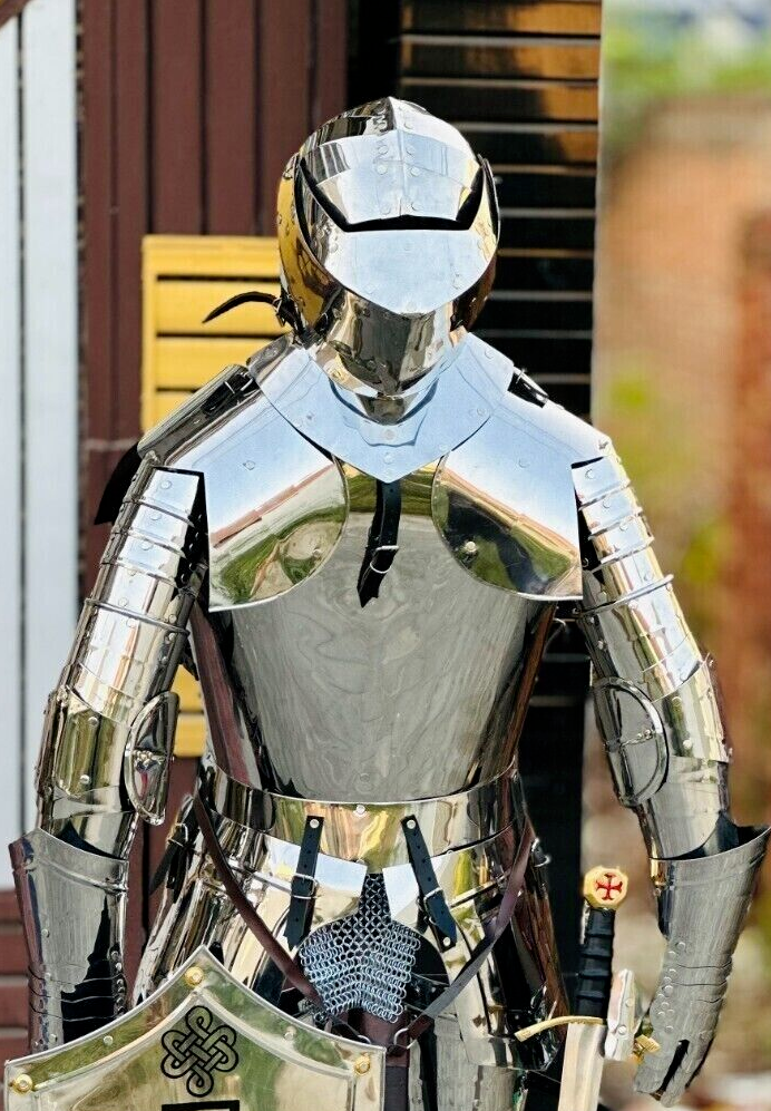 Medieval Knight Stainless Steel Suit Of Armor Costume Crusader Full ...