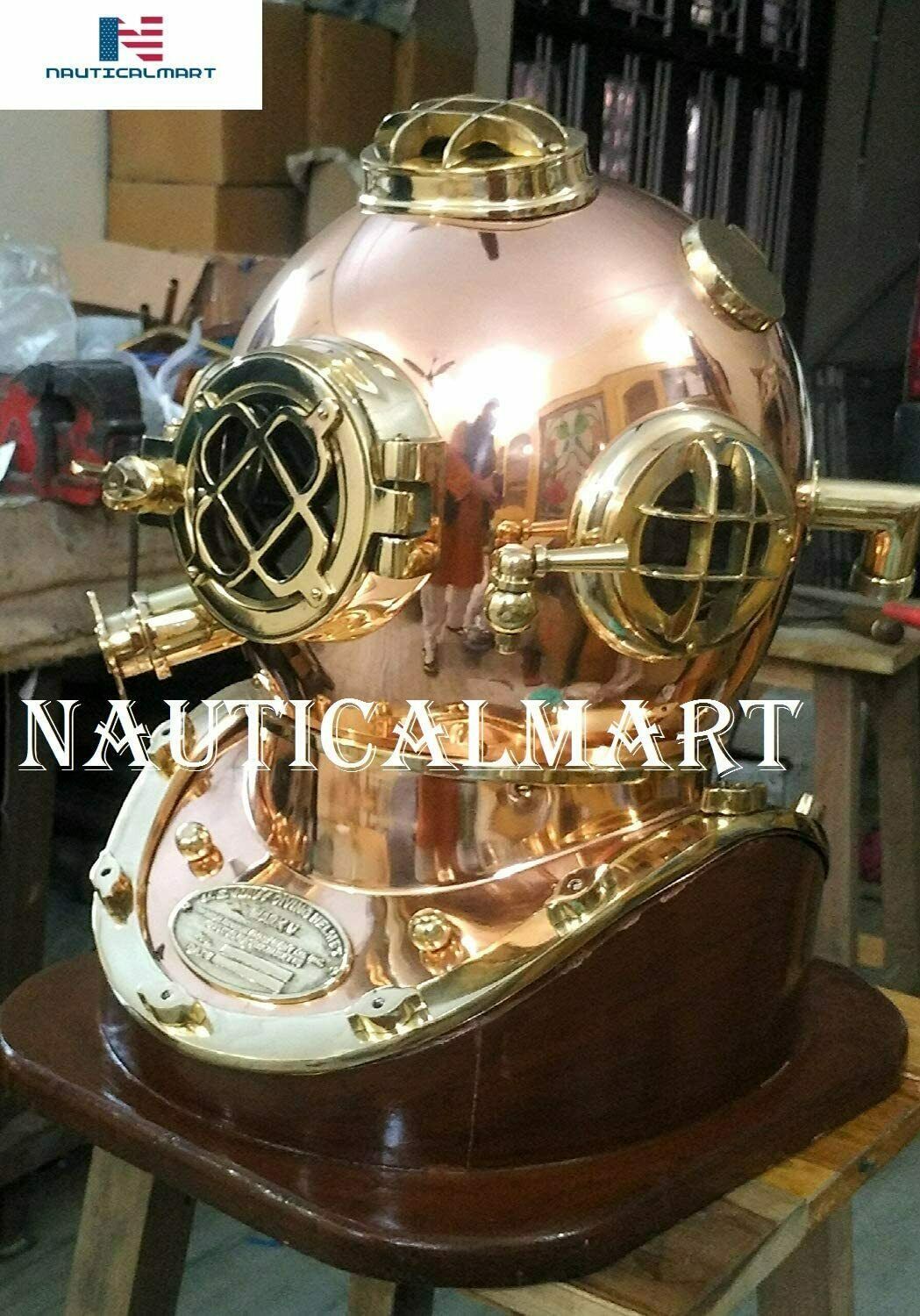 Nautical Copper Brass U.S Navy Mark V Diving Divers Helmet W/Base ...