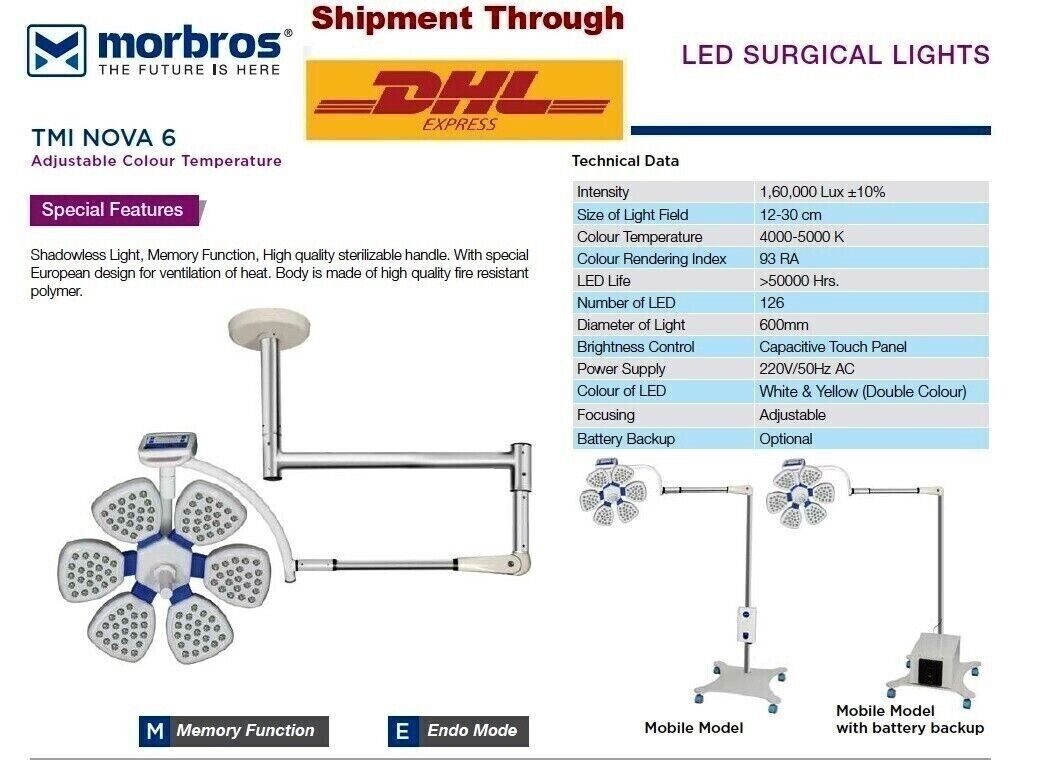 New TMI Nova 6 LED Surgical Operating Light Operation Theater Surgical ...