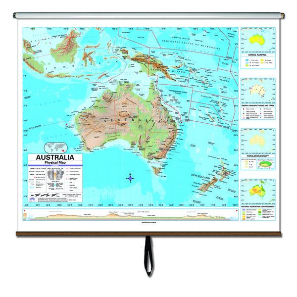 Australia Advanced Physical Classroom Wall Map on Roller - Maps & Atlases