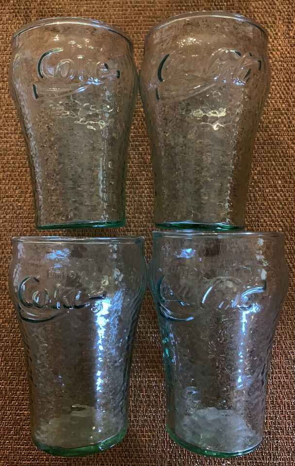 SET OF 4 COLLECTIBLE GREEN TINT SMALL COCA COLA GLASSES Embossed 4 ...