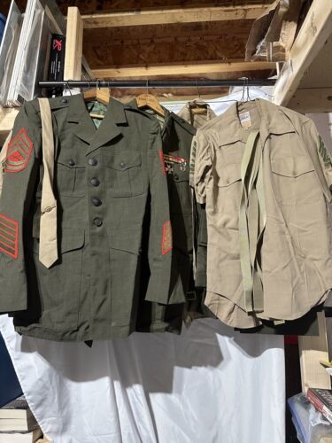 Vtg Huge Lot Vietnam War USMC Green Wool Alpha Uniforms NAMED - Uniforms