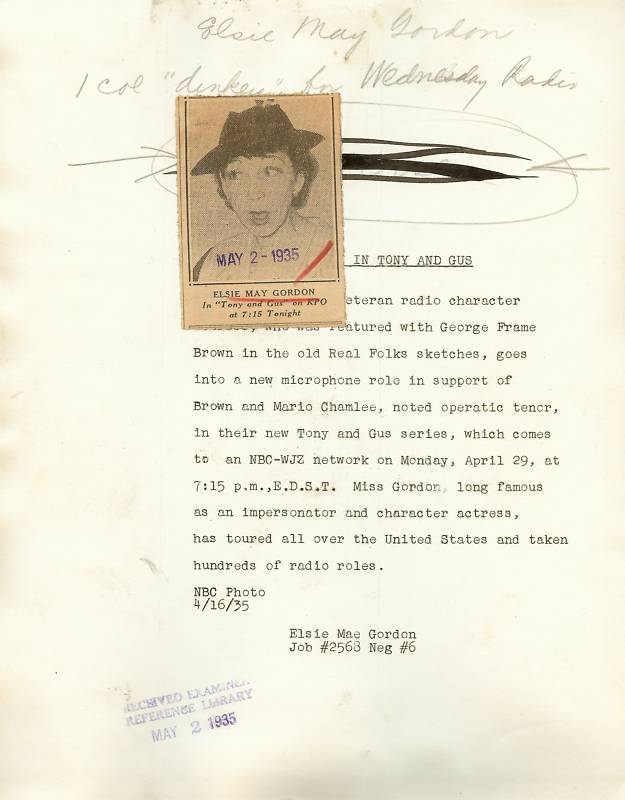 Elsie May Gordon Tony and Gus Old 1935 Radio Show Photo - Collectibles