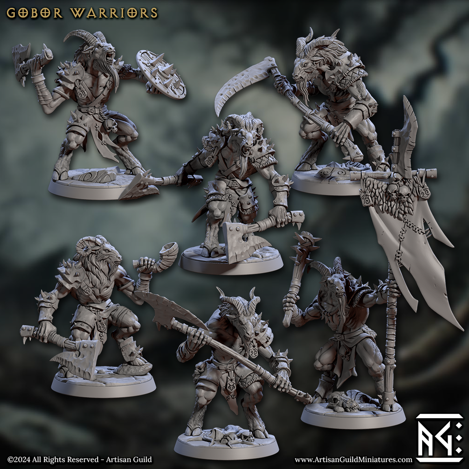 3D Printed Artisan Guild Gobor Warriors Set Rise of the Beastmen Set 28mm 32mm - 28mm