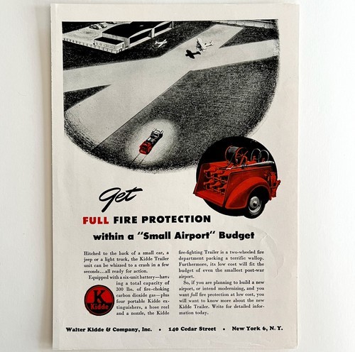 Kidde Fire Fighting Trailer 1940s Airport Vehicle Advertisement ...