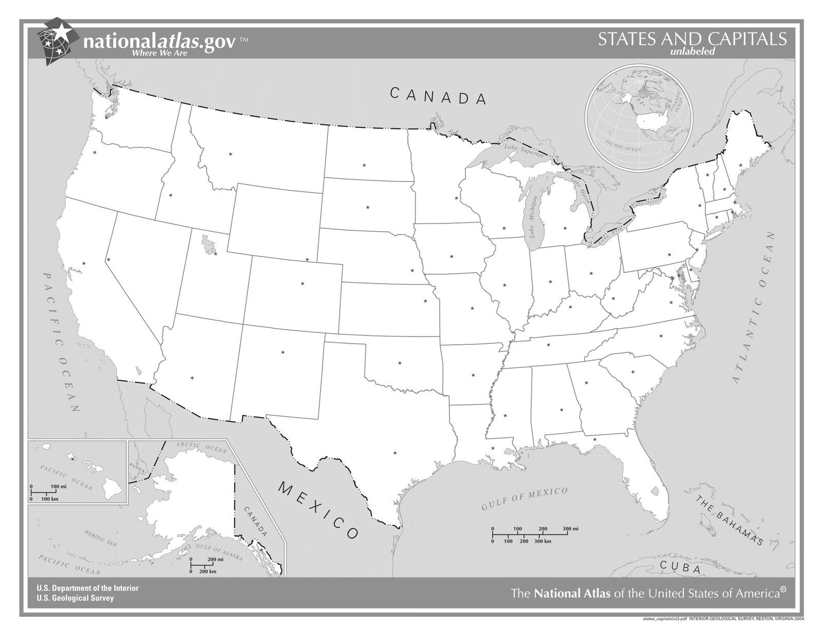 USA States and Capitals (unlabeled) (Black and White) Laminated Wall ...