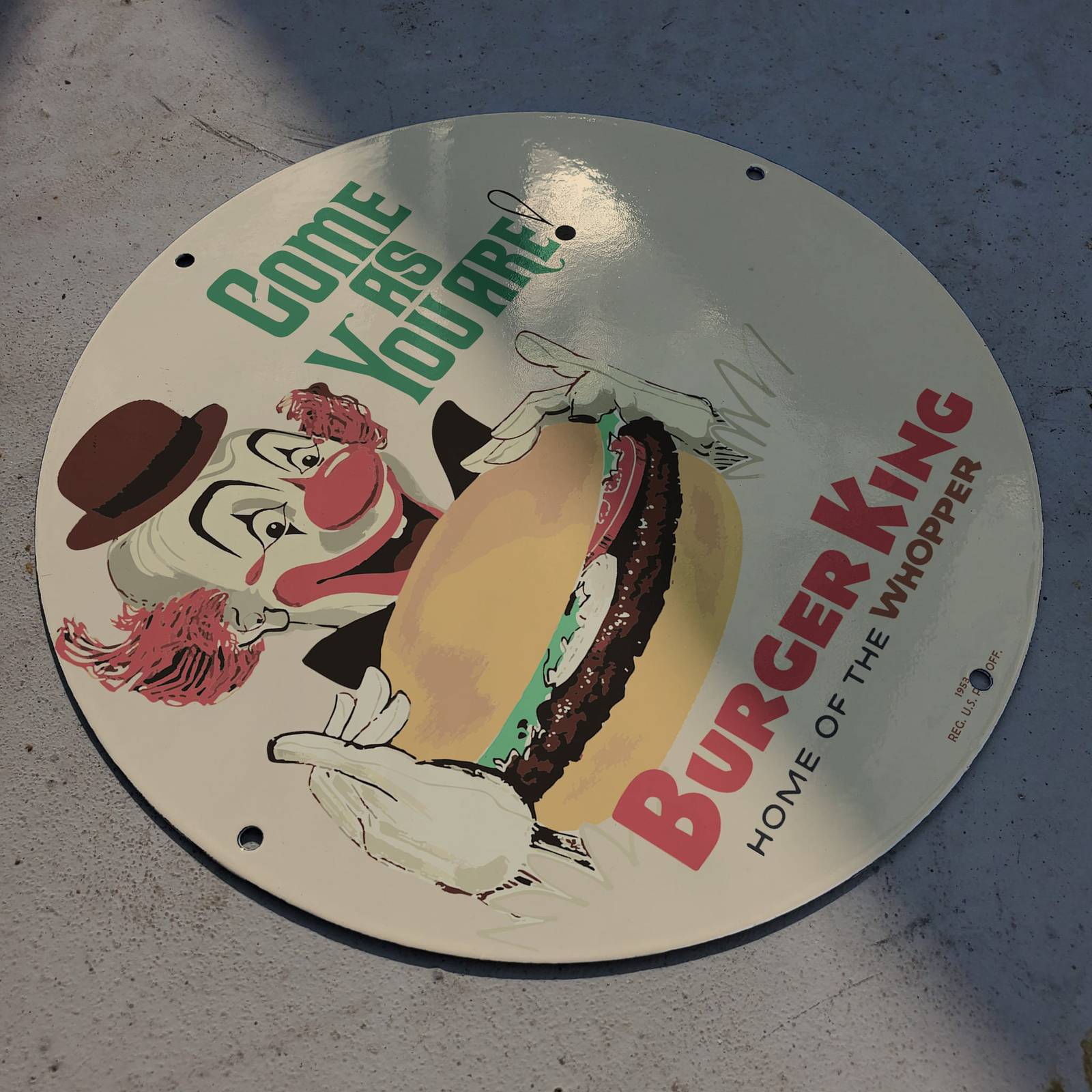 Vintage 1953 Burger King ''Home Of The Whopper'' Porcelain Gas & Oil ...