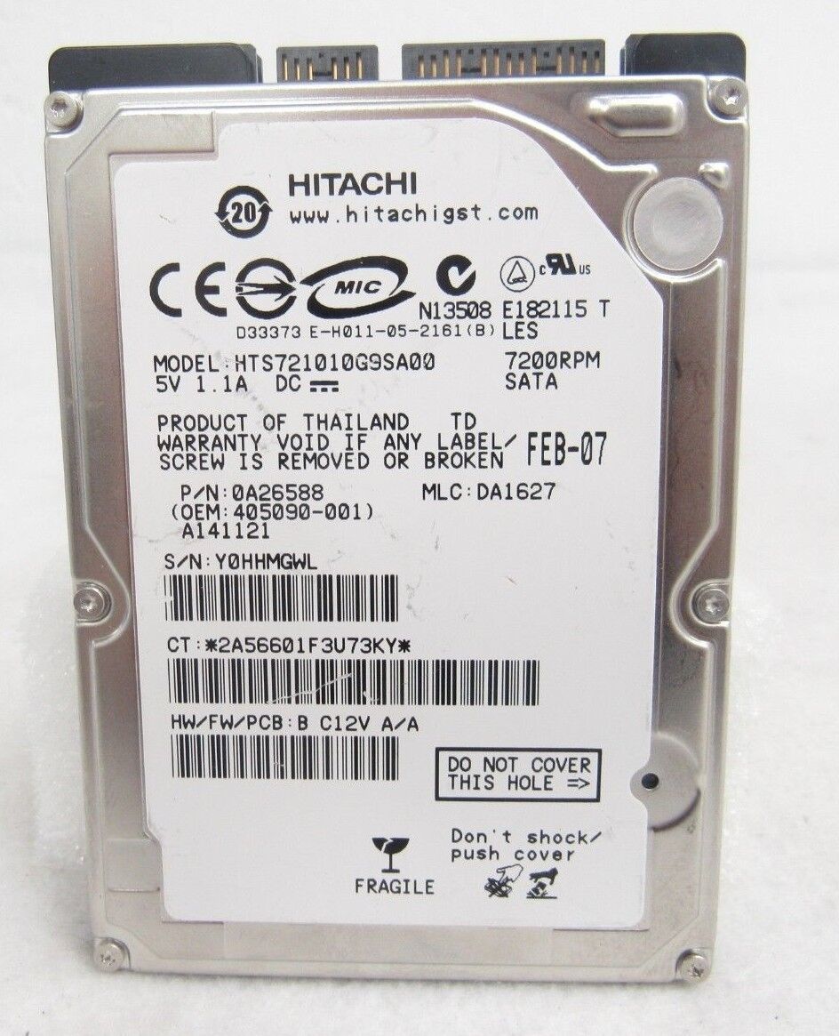 Hitachi HTS721010G9SA00 100GB 7.2K 2.5" SATA Hard Drive 23-3 - Drives ...