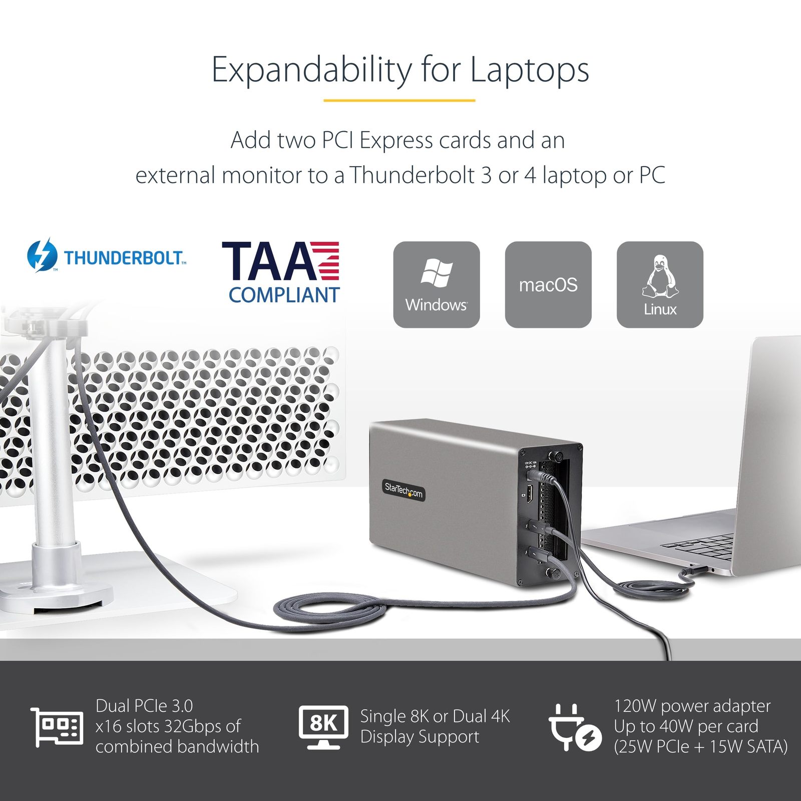 StarTech.com Thunderbolt 3 PCIe Expansion Chassis, External Enclosure W ...