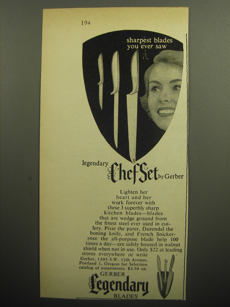 1958 Gerber Chef Set Knives Ad - Sharpest blades you ever saw - 1980-89
