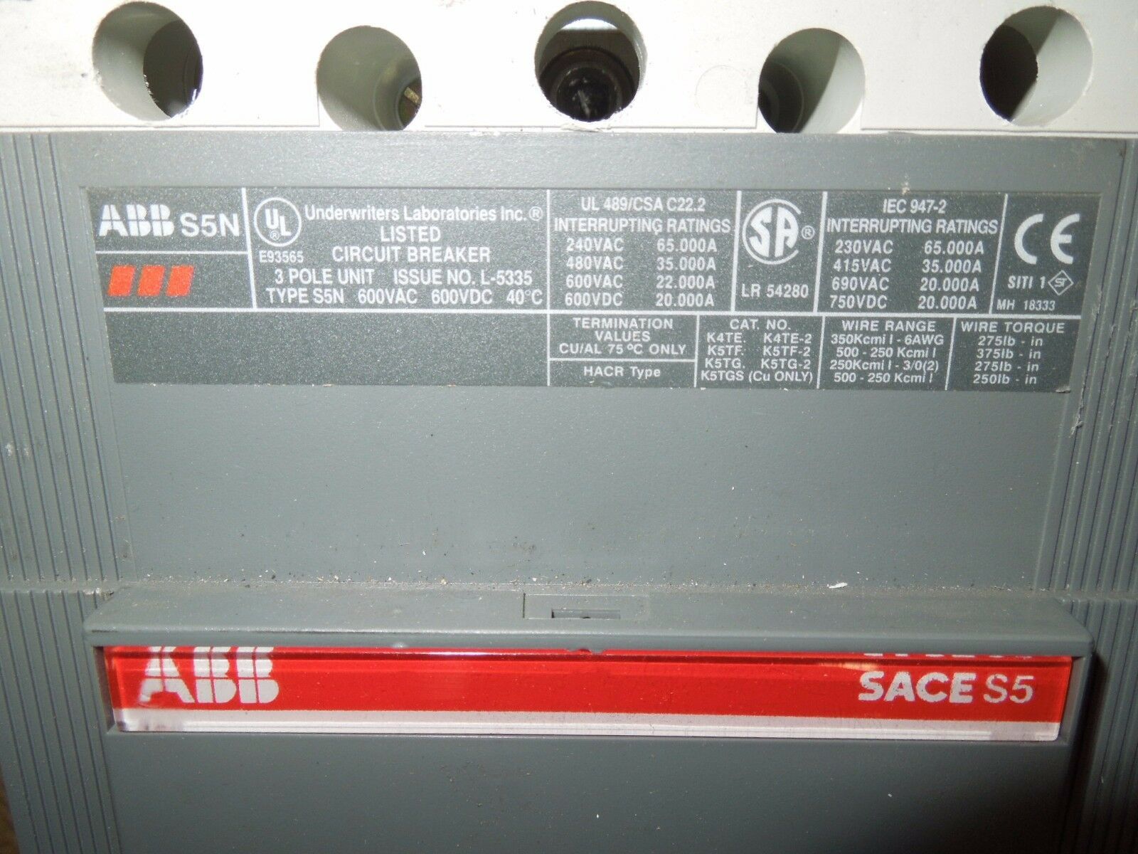 ABB SACE S5 S5N 300A 3P 600VAC/DC Circuit and 50 similar items