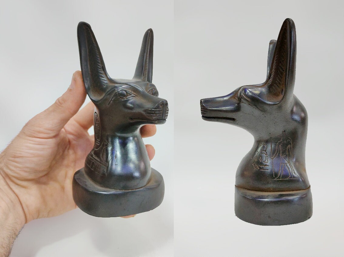 Anubis Jackal. Head of an Anubis statue. Altar statue. Brilliantly made ...