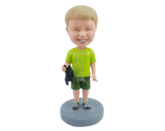 Custom Bobblehead Boy having fun with his favorite toy wearing t-shirt ...