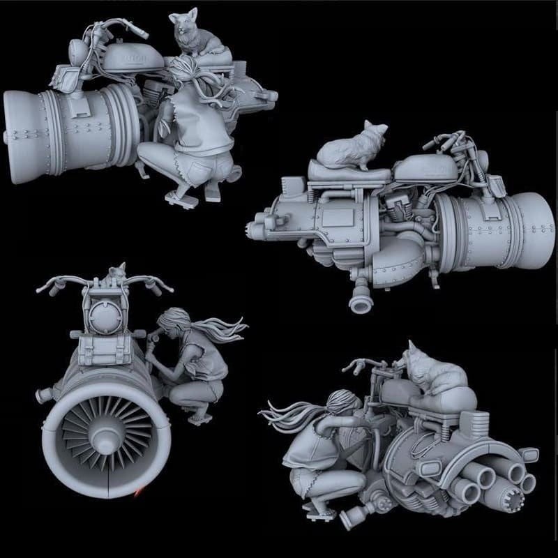 1/24 Resin Steampunk Model Kit Futuristic Beautiful Girl Turbo Moto ...
