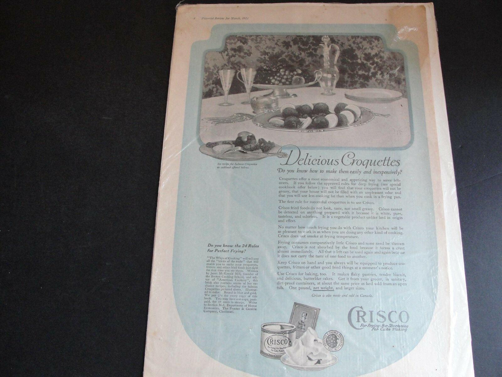 Crisco Oil Advertisement from Vintage Magazine-Pictorial Review- March ...