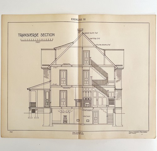 House Transverse Section Architectural Drawing 1900 Victorian Print ...
