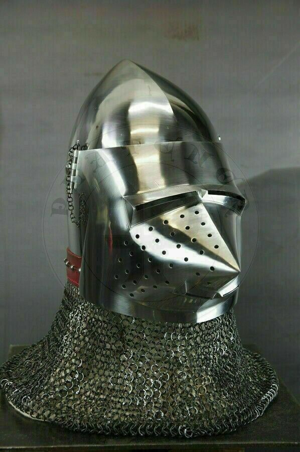 16 Gauge Steel Medieval Pig Face Bascinet Helmet w Aventail - Armor ...