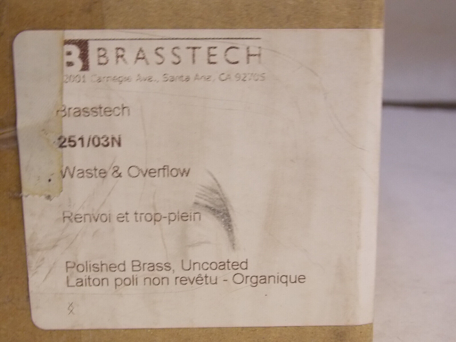 Brasstech 251/03N Tub Waste & Overflow in Polished Brass Uncoated ...