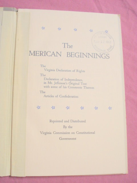 The American Beginnings Virginia Government 1961 - Books & Magazines