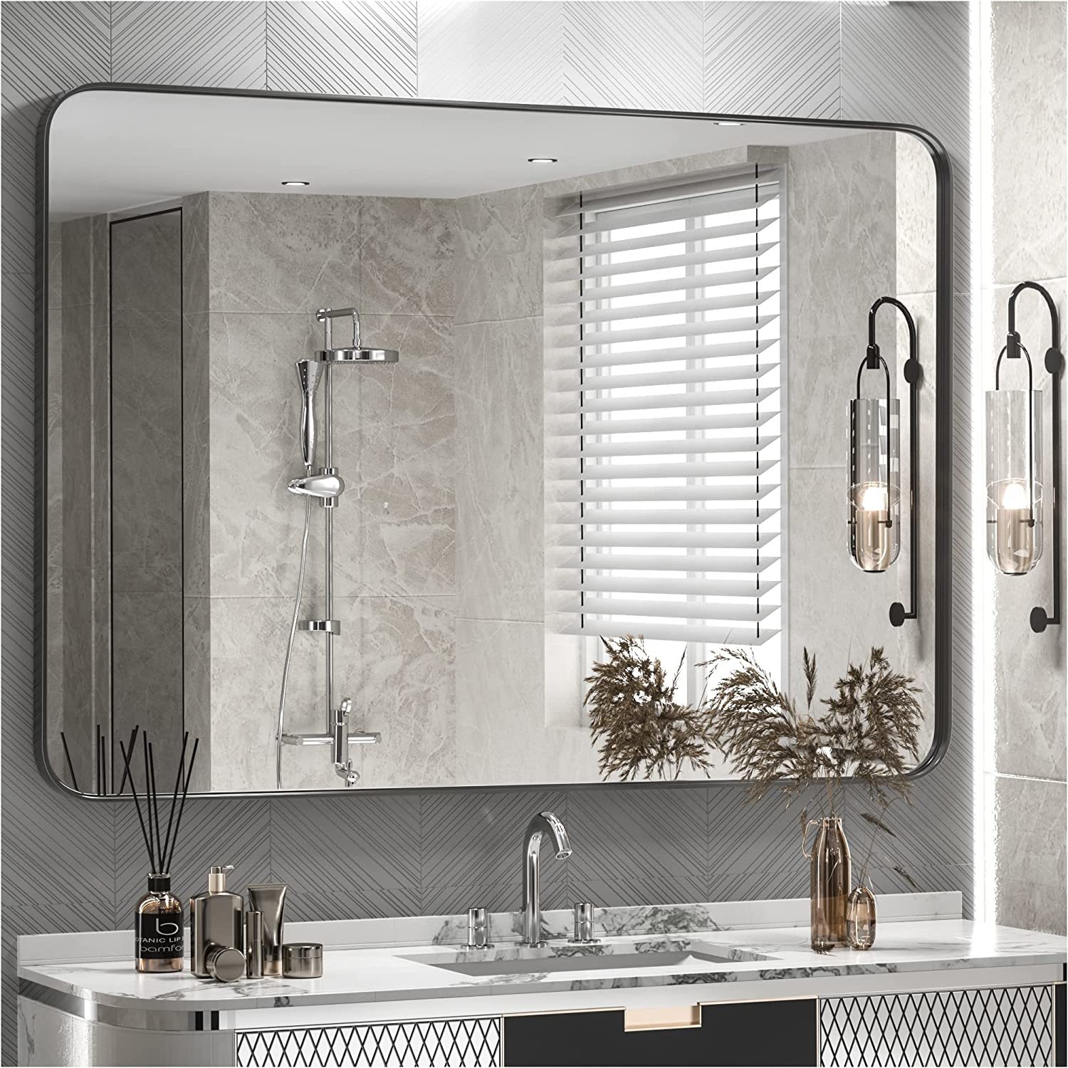 Tokeshimi 40 X 30 Inch Wall Mirror For Bathroom Black Metal, Horizontal ...