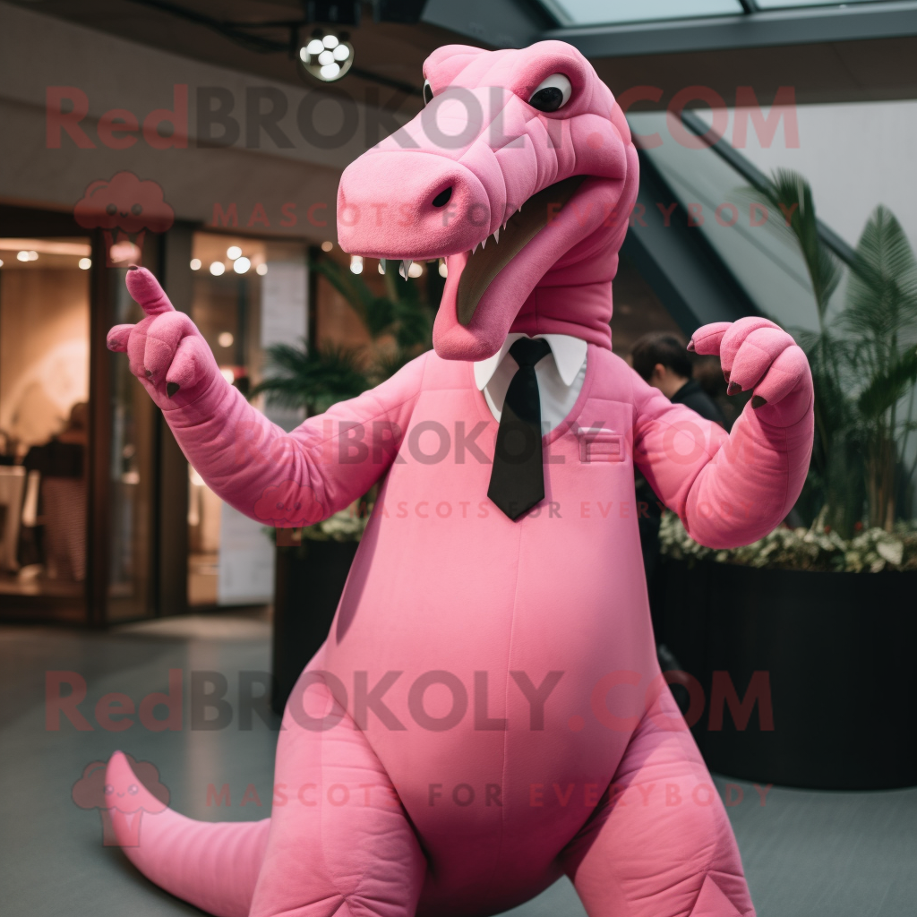 Pink Diplodocus mascot costume character dressed with a Blazer and ...