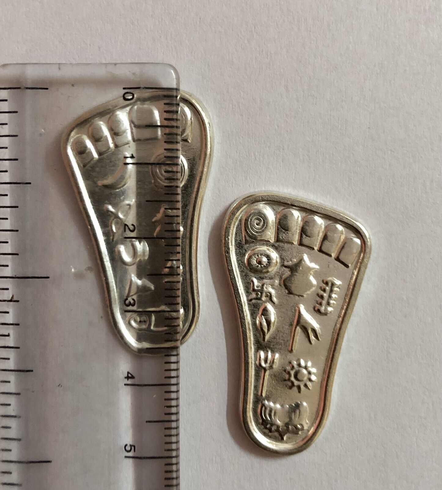 999 Argento Religioso Indù Laxmi Lakshmi Devi Charan Paduka Impronta 4 ...