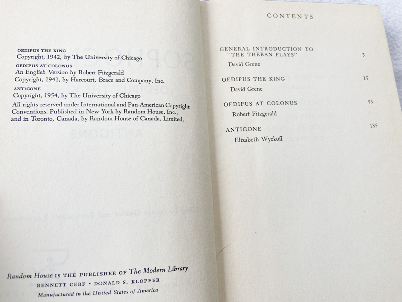 1953 HC The Complete Greek Tragedies - Sophocles I - The Modern Library (Volum.. - Books