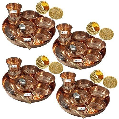 Prisha India Craft Set of 4 Traditional Indian Dinnerware Pure Copper ...