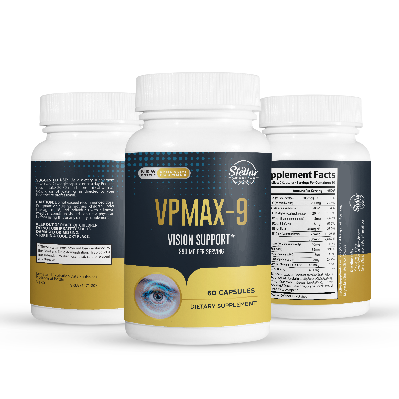 4 Pack VPMAX-9, salud de los ojos y apoyo visual-60 Cápsulas x4 - Vitamins & Minerals