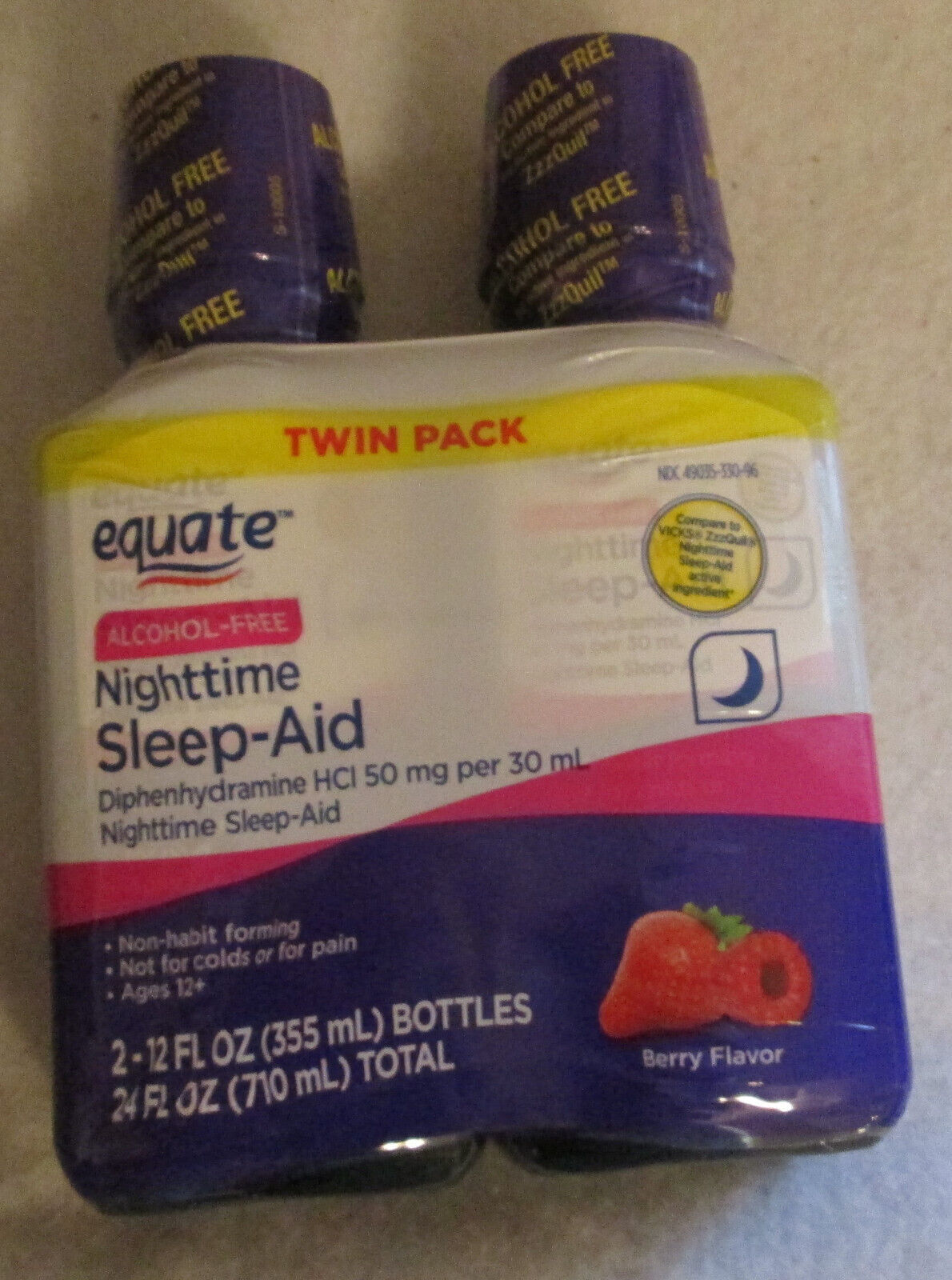 Equate Nighttime Sleep-Aid Liquid Diphenhydramine 50mg, Berry, 12 fl oz ...