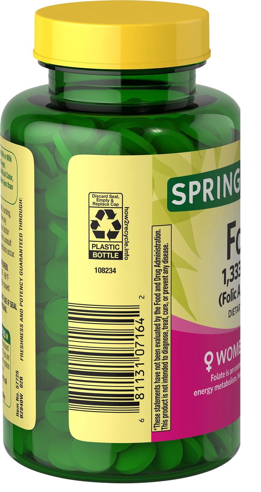 Spring Valley Folate 1,333 mcg DFE (Folic Acid 800 mcg) 400 Tablets ...