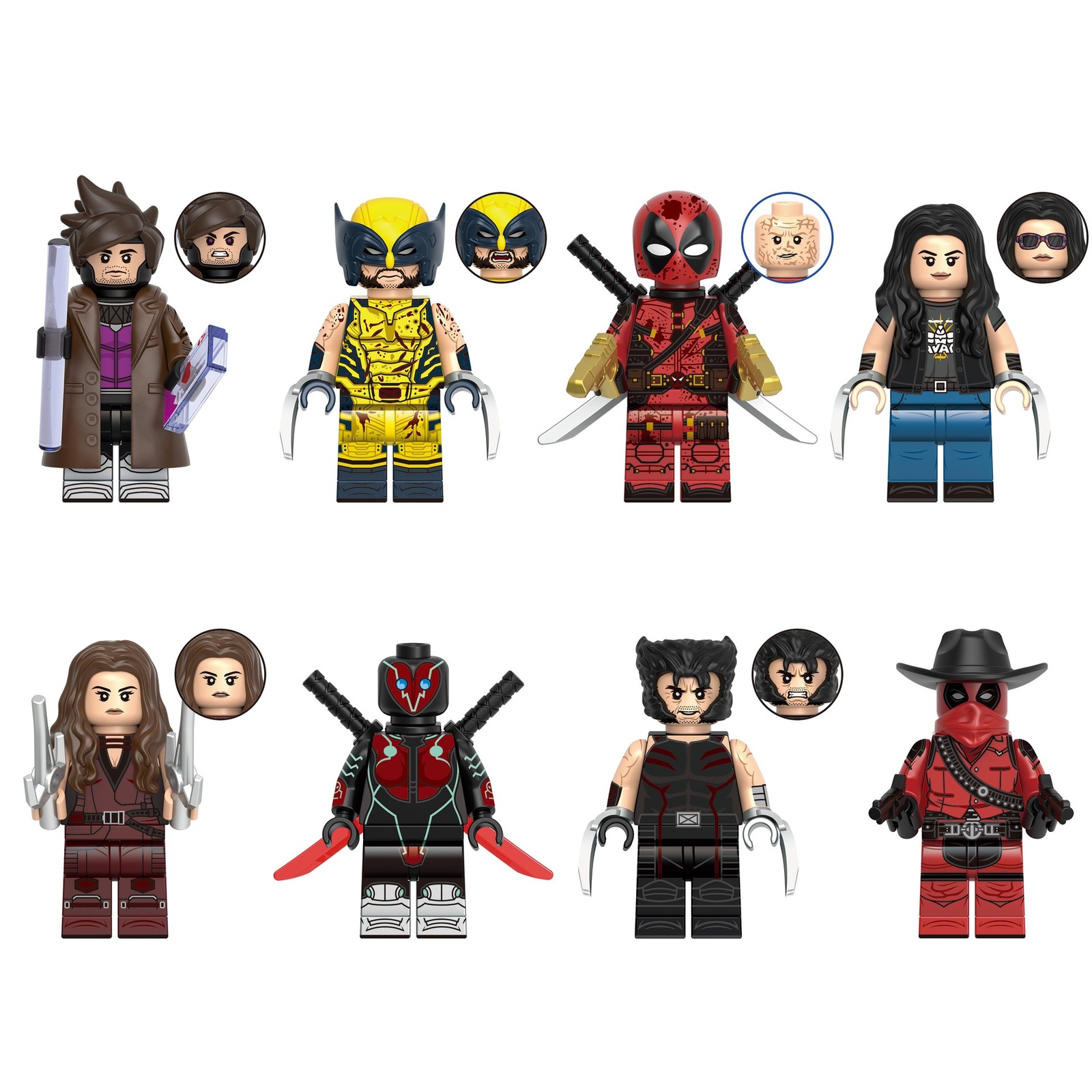 8pcs Marvel Deadpool Wolverine Laura X-23 Gambit Elektra Minifigures ...