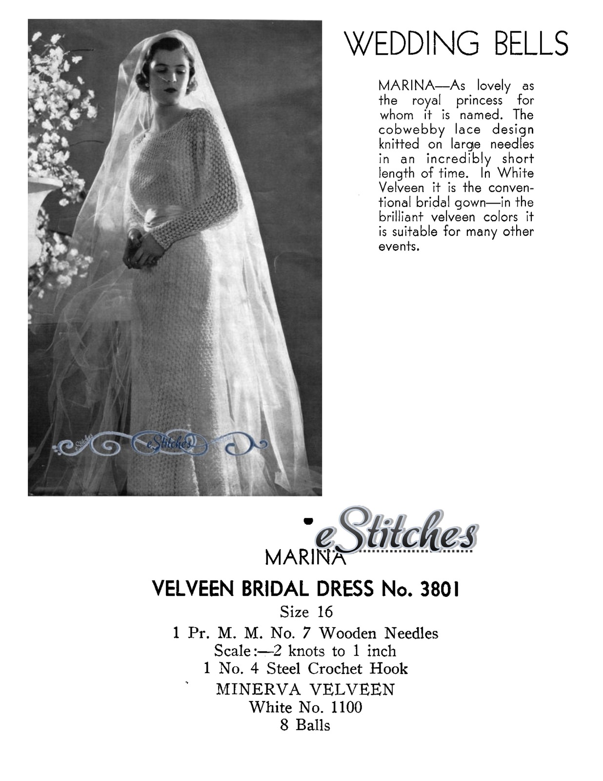 PDF 1930s Wedding Dress or Evening Gown Lacy - Knit pattern (PDF 3801 ...